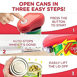 Kitchen Mama One Touch Can Opener: Open Cans with A Simple Push of Button and Stop Automatically After Completion - Smooth Edge, Food-Safe | Two Electric Can Openers - Red and Purple