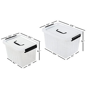 Utiao Plastic Bin with Lid, Mixed Size Latching Storage Box, 2 Packs, 6 Quart & 12 Quart