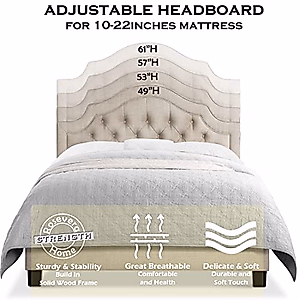 Rosevera Jardin Button Tufted Platform Bed Frame/Fabric Upholstered Bed Frame with Adjustable Headboard/Wood Slat Support,Full, Beige