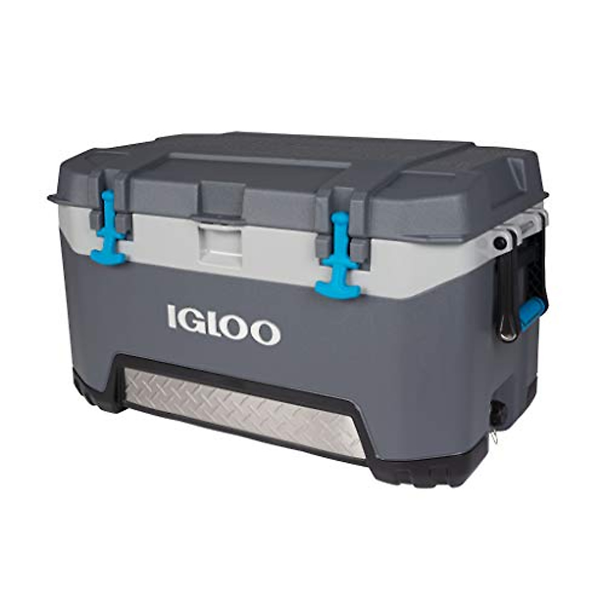 Igloo BMX 72 Quart Cooler with Cool Riser Technology, Fish Ruler, and Tie-Down Points - 18.70 Pounds - Carbonite Gray and Blue
