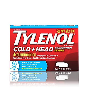 Tylenol Cold + Head Congestion Severe Medicine Caplets for Fever, Pain & Congestion Relief, 24 ct.