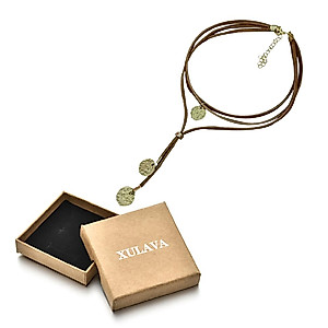 XULAVA Boho Choker Necklaces for Women,Brown Suede Layered Necklace for Women Teen Girls Boho Jewelry Long Necklaces Birthday Gifts for Her