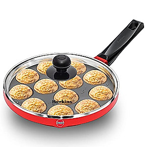 HAWKINS Nonstick Appe Pan with Glass Lid, 12 Cups, Diameter 22 cm, Black (NAPE22G), Standard