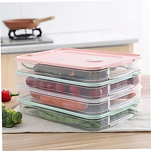 apofly 3PCS Fridge Food Holder Dumpling Storage Box Case Food Organizer Tray Container Single Layer Stackable with Lid Plastic Green