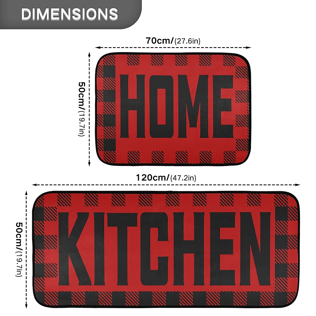 Buffalo Plaid Checked Black Red Kitchen Mat Set of 2 Anti-Fatigue Kitchen Rug Set Washable Non Slip Cushioned Foam Kitchen Runner Rugs and Mats Comfort Standing Mat for Floor Laundry Home Decor