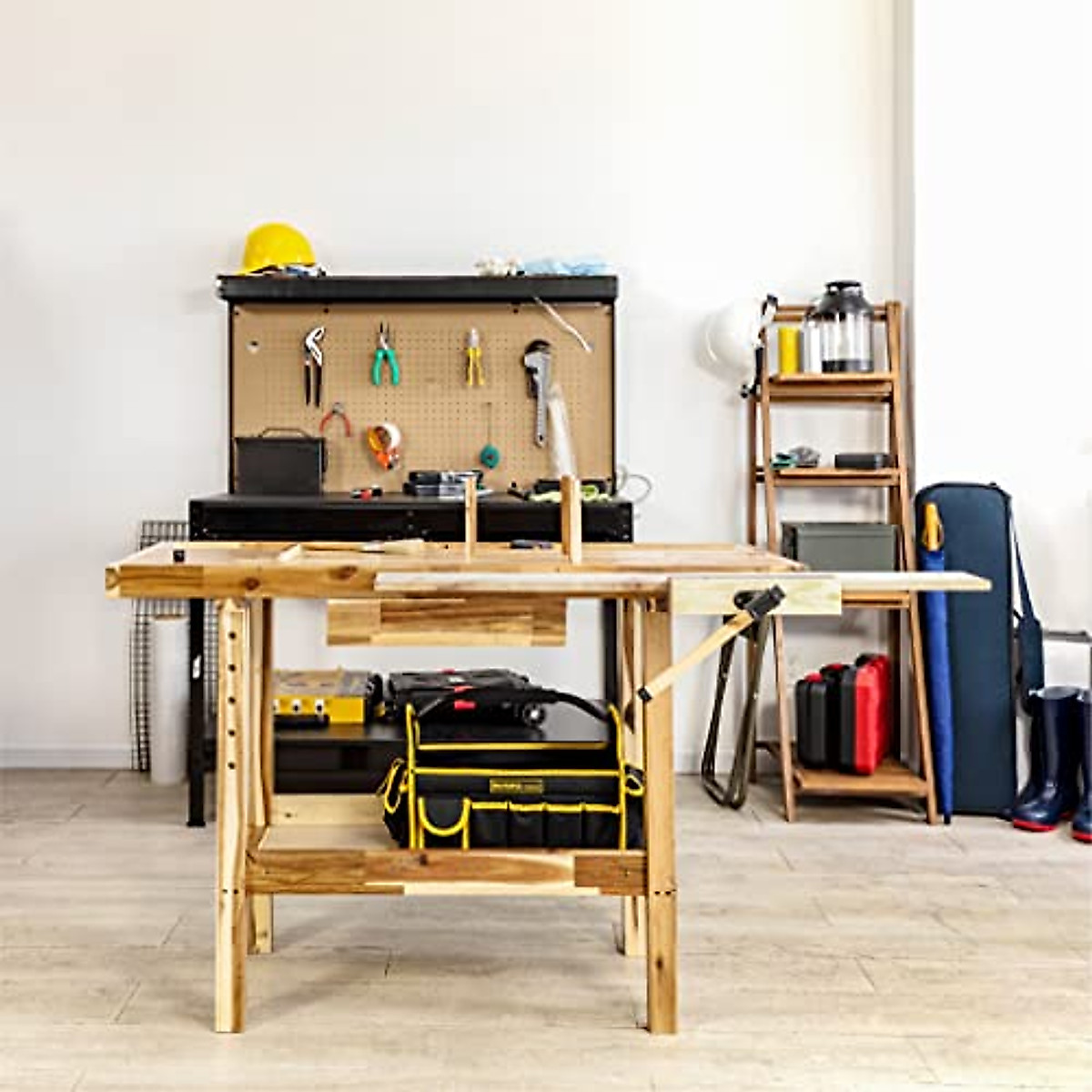 Olympia Tools 48-Inch Wood Workbench - 330 lbs Weight Capacity Wooden Workbench for Garage, Workshop and Home - New Acacia Wood