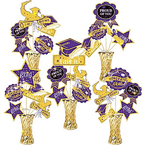 Graduation Party Decorations Purple Gold 2024/Purple Graduation Decorations Class of 2024 NYU Table Centerpieces-24Pcs Purple Gold Black Graduation Sticks Table Toppers for Graduation