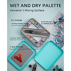 Nicpro Stay Wet Palette for Acrylic Miniature Painting Kit, Paint Tray Palettes with 100PCS Pallet Paper, 4PCS Sponge, Brush Holder Paint Mixing Storage for Warhammer 40K Model Paint, DIY Craft Class