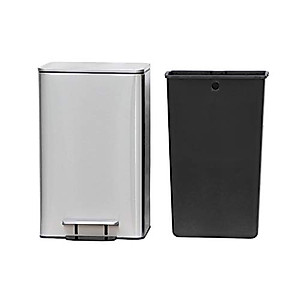 King’s Rack 8 Gallon / 30 Liter Brushed Stainless Steel Step-on Trash Can Fingerprint Resistance with Removable Bucket Fits in Kitchen, Bedroom & Office