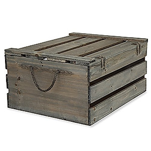 The Lucky Clover Trading Wooden Crate Storage Box with Lid - Antique Green Grey - Large