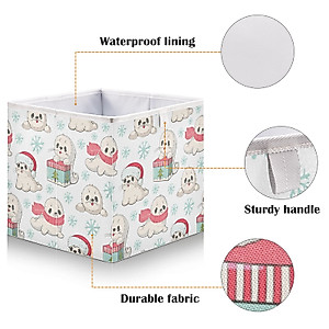 Kigai Cute Christmas Animal Cube Storage Bin, Large Foldable Organizer Basket for Toys, Shelves, Laundry, Nursery -11 x 11 x 11 in