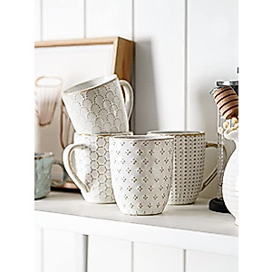 LE TAUCI Coffee Mugs 7 oz, Espresso Cups, Embossment Housewarming Gift, Ceramic Demitasse Cup for Double Shot, Latte, Cappuccino, Lungo, or As Kids Mugs with Handle - 2.7 inch, Set of 4, Arctic White