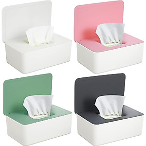 Honeydak 4 Pieces Baby Wipes Dispenser Wipe Container Keep Wipes Moist Baby Wipe Holder Easy Open Wet Tissue Storage Non-Slip Box Case