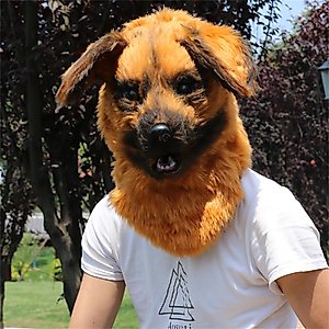 Xerial Realistic Furry Animal Mask With LED, Moving Jaw and Glowing Head - Shepherd Dog Costume for Halloween Party