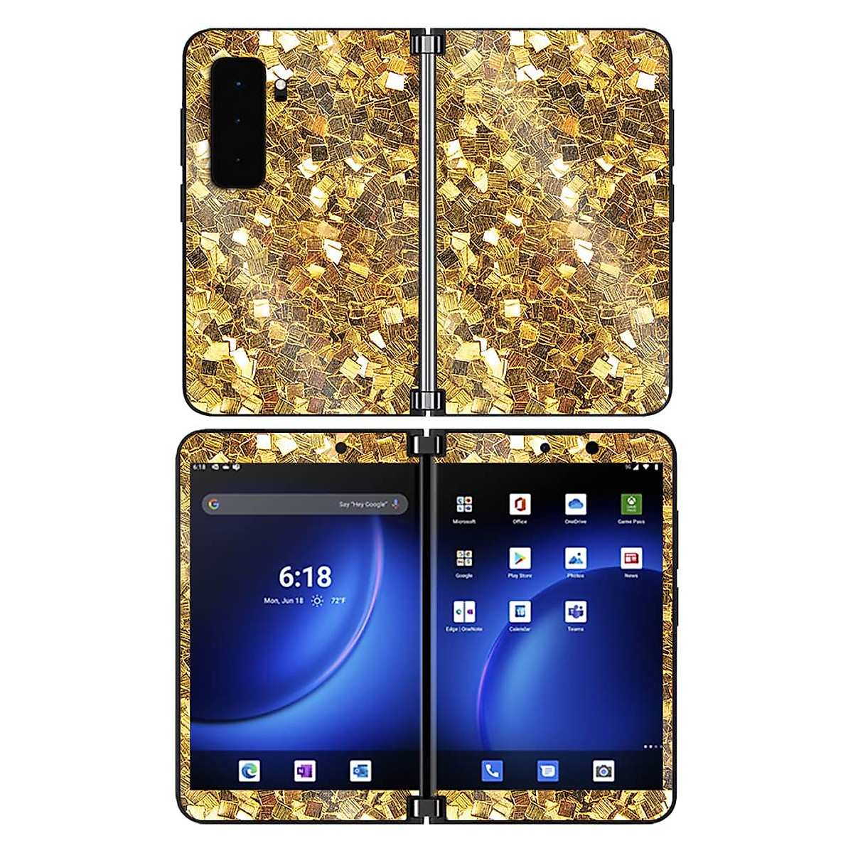 MightySkins Glossy Glitter Skin Compatible with Microsoft Surface Duo 2 - Gold Chips | Protective Durable High-Gloss Glitter Finish | Easy to Apply, Remove and Change Style | Made in The USA