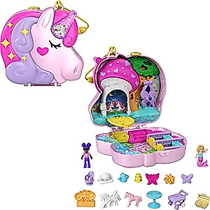 Polly Pocket Compact Playset, Unicorn Tea Party with 2 Micro Dolls & Accessories, Travel Toys with Surprise Reveals