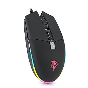EasySMX V50 RGB Wired Gaming Mouse, Ergonomic Computer Mouse with 5 Programmable Buttons, 22 Preset Macros for PUBG, 5 DPI Settings, LED Backlit USB Mouse for Laptop/PC/Windows/Linux/Mac