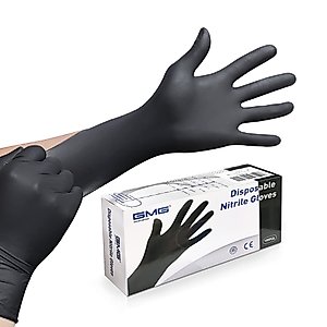 GMG SINCE1988 Nitrile Exam Gloves, Black Disposable Gloves, Small Gloves Large 100,4 mil No Latex Gloves for Food Prep Industry, Scientific Experiment, Household Cleaning, Car repair, Pet Nursing
