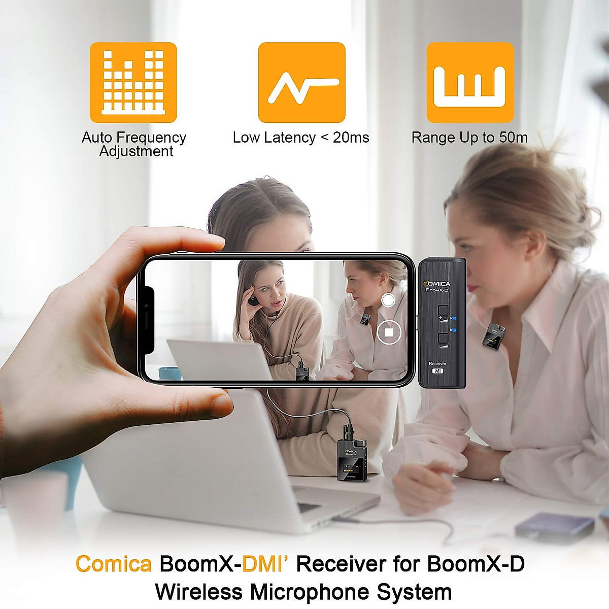 COMICA BoomX-DMI RX Professional Receiver for BoomX-D 2.4G Wireless Lavalier Microphone System,Perfect for YouTube, Facebook Live Stream etc (1Receiver)