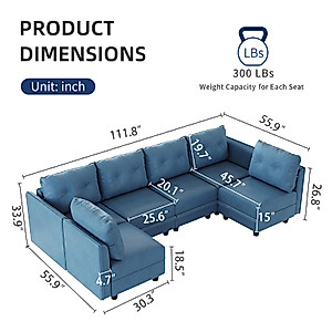 LLappuil Modular Sectional Sofa, Convertible U Shaped Sectional Couch with Storage, Modular Sectionals for Living Room, Faux Leather Fabric Waterproof Sofa, 6 Seat, Navy Blue