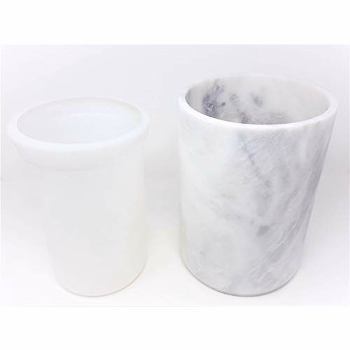 Roman Pallace Collection Powder White Honed Marble Wastebasket with Plastic Bin (10" H x 7.5" Dia)