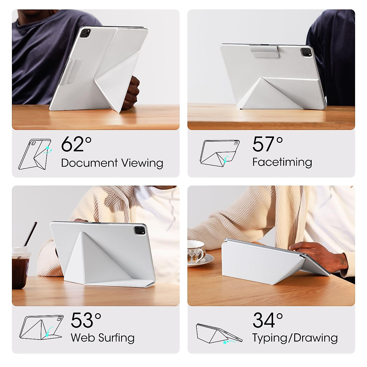 PITAKA iPad Pro 11 Inch Case, Compatible with iPad Air M3/M2 11 Inch (4-7th Gen) & 2022/2021/2020/2018 iPad Pro 11 (1-4th Gen), Portrait/Landscape Magnetic Case with 4 Standing Angles - White