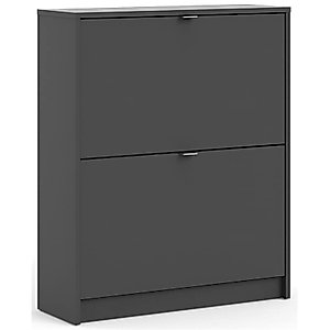 Pemberly Row Engineered Wood Bright 2 Drawer Shoe Cabinet in Black Lead