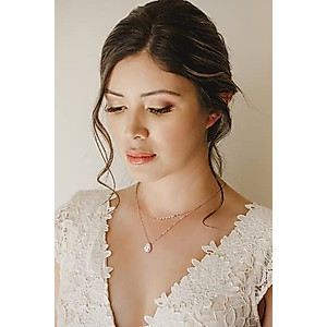 SWEETV Teardrop Wedding Back Necklace for Bride Bridesmaids, Rose Gold Cubic Zirconia Simple Back Pendant Bridal Necklace for Wedding Party