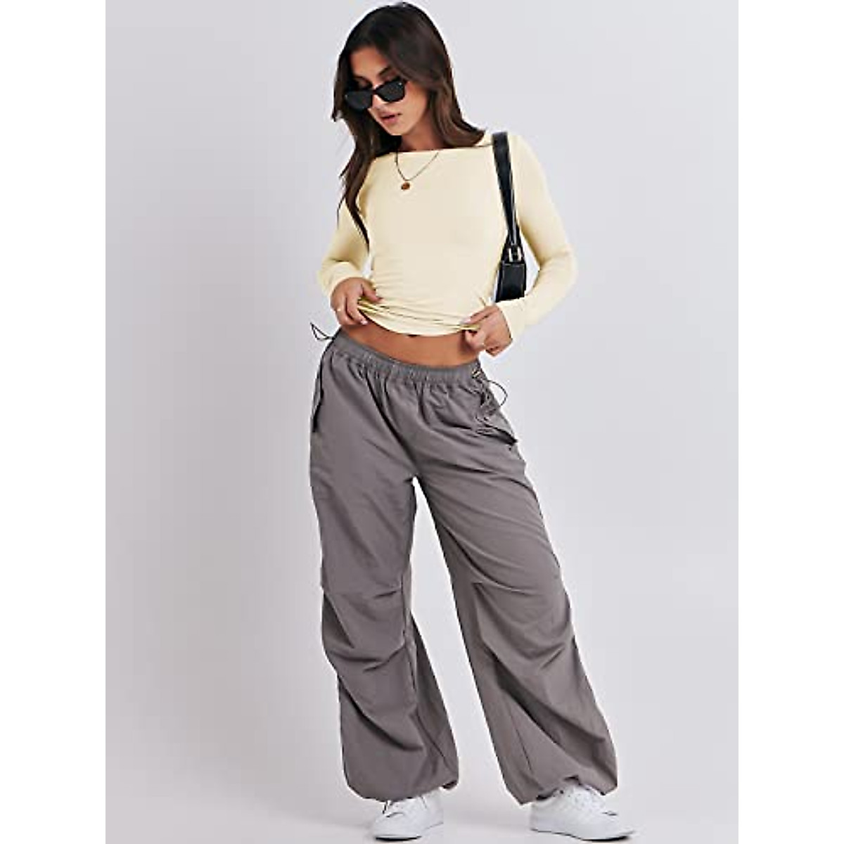 ANRABESS Women Long Sleeve Slim Fit Crop Top Going Out Tight Y2K Tshirt Trendy Basics Tees Streetwear Workout Athletic 2023 Fashion Clothes 1029xingse-S Apricot