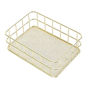 Milageto Copper Storage Basket Organizer Gold Cosmetics Make Up Brushes Metal Wire, L