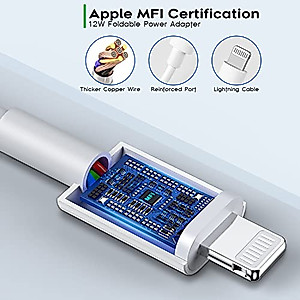 iPad Charger,Fast Apple Charger for iPhone 【Apple MFI Certified】12W Flodable Fast Charging USB Wall Charger Portable Travel Block with 2 Pack 6.6FT USB to Lightning Cable for iPad/Mini/Air/Pro,iPhone