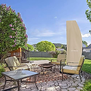 COOSHADE 600D Patio Umbrella Parasol Cover Waterproof Outdoor Anti-UV Protective Cover with Zipper Fits Cantilever Offset Umbrella 7.5-15 Feet, Khaki