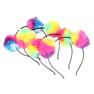 Lurrose 4pcs Colorful Plush Pom Pom Headbands Rainbow Headbands Fluffy Ball Hair Loops Hair Accessories for Christmas Birthday Party