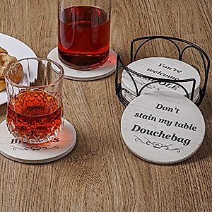 Coasters for Drinks, Funny Drink Coasters Absorbent with Holder 6 Pcs Absorbing Stone Funny Coaster Gift Set Housewarming Gift New Home Apartment Kitchen House Decor Gift for Women Men