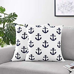 Sweet Jojo Designs Navy Blue White Anchors Decorative Accent Throw Pillows - Set of 2 - Nautical Theme Ocean Sailboat Sea Marine Sailor Anchor Unisex Gender Neutral