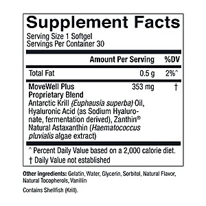 Joint Health Supplement - MoveWell Plus by LiveWell | Antarctic Krill Oil, Natural Astaxanthin and Hyaluronic Acid | Outperforms Glucosamine