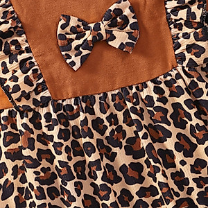 RETSUGO Girl Long Sleeve Winter Dresses Casual Splicing Ruffles Bowknot Dress for Baby Girls Kids Cute Leopard Print Outfit Dresses 1-6Years leopard print-1204-2T