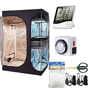 Hongruilite 36''x24''x53'' 2-in-1 Grow Tent Room w/Waterproof Floor Tray + Grow Light Hangers + Digital Hygrometer + 60mm Bonsai Shears + 24 Hour Timer + Trellis Netting Indoor Plant Grow Tent Kit