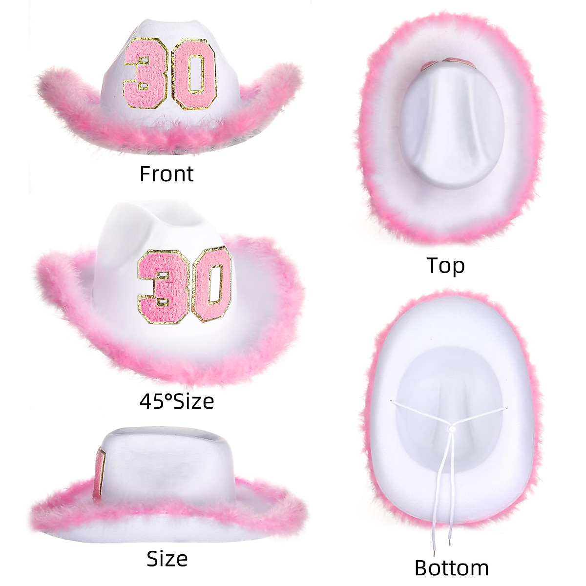 JUSTOTRY 30th Birthday Pink Cowboy Hat - 30TH Birth day Outfit Gifts for Women Cowgirl Hats with Wide Brime for 30th Birthday Decorations