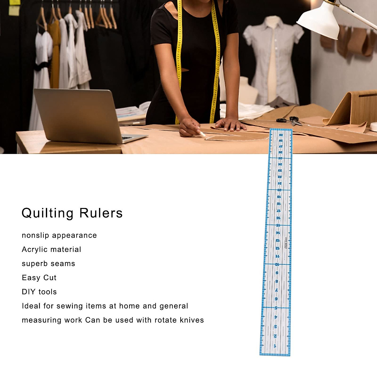 PESUMA Quilting Rulers Sewing Ruler - Easy Cut DIY Acrylic Sewing Ruler for Precise Measurement and Cutting - Clear Quilting Supplies and Sewing Rulers for Crafts and Sewing Projects