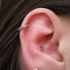 FINE4U 16G 8mm Helix Piercing Jewelry Hoop Gold - ASTM F136 Titanium Helix hoop Earrings for Women, Forward Helix Piercing, Cartilage Earring Hoop