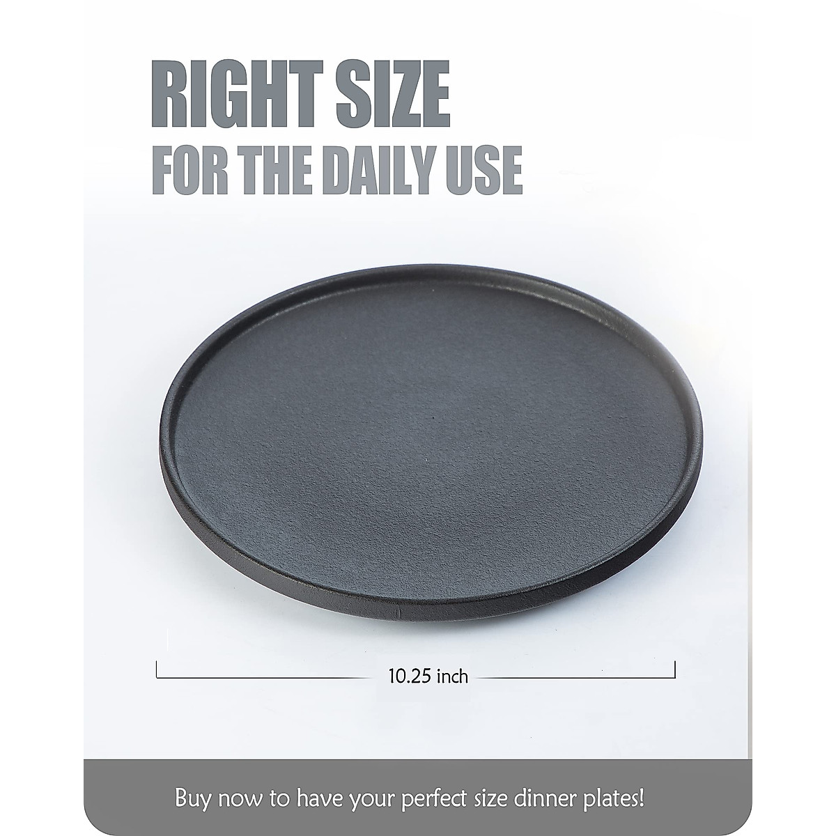 Lareina Dinner Plates, Scratch-resistant, 10.25 Inch Flat Ceramic Plate Set of 4, Porcelain Plates with Lipped Edge for Salad Steak in Kitchen Restaurant, Natural Primitive Texture (Cast Iron Black)