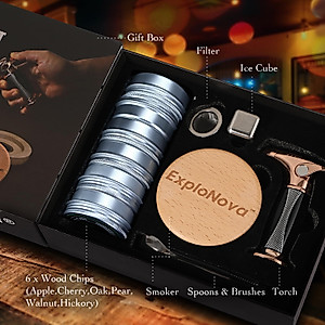 ExploNova Cocktail Smoker Kit with Torch, 6 Flavors Old Fashioned Cocktail Kit with Ice Stones, Bourbon Whiskey Gift for Husband, Father(Without Butane)