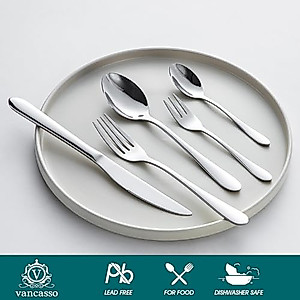 vancasso 30-Piece Silverware Set Service for 6, 18/10 Stainless Steel Flatware Cutlery Set Include Knives/Spoons/Forks, Gift Box & Mirror Polished, Heavy Silverware Set for Home, Kitchen & Restaurant