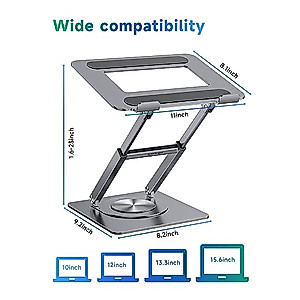 MCHOSE Laptop Stand for Desk, 360°Swivel Base Standing Desk Converter, Adjustable Height from 2" to 23" Tall, Standing or Sitting Desk Riser Compatible with All Laptops 10-16",Silver