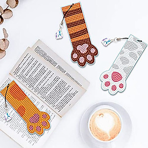 pigpigboss Paw Bookmark Diamond Painting Set 6 PCS PVC Cute Animal Paw Diamond Painting Bookmark with Pendant Diamond Painting Bookmark for Adult Book Decor Gift