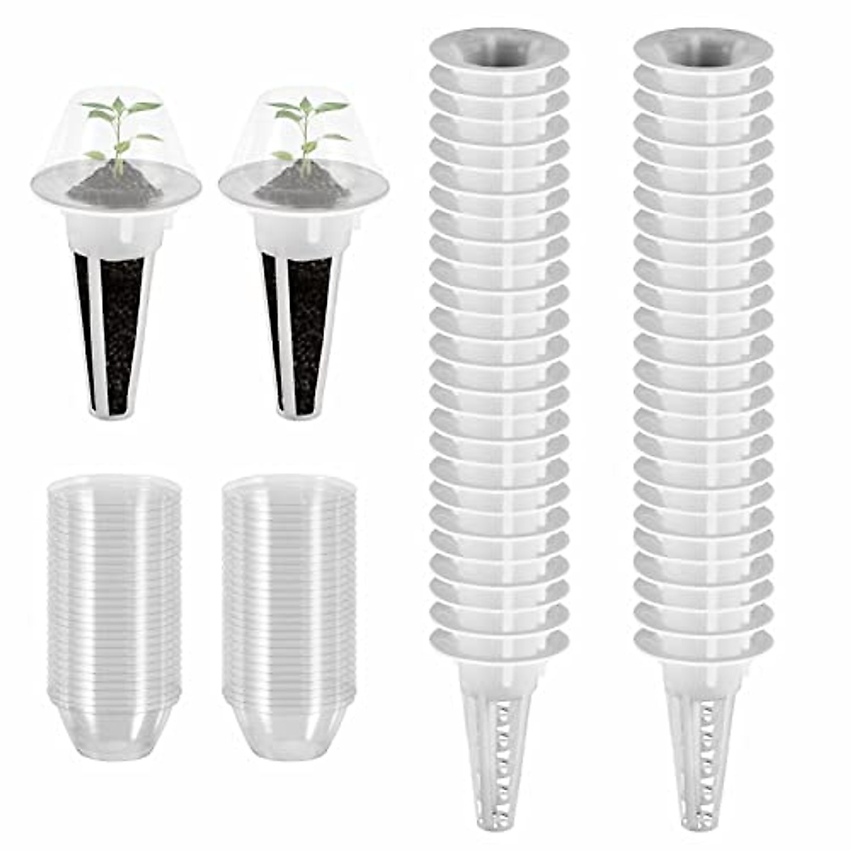 50 Sets Hydroponic Grow Basket, Plant Pod Kit Plant Growing Container with Transparent Insulation Domes, Replacement Grow Baskets, Hydroponic Garden Accessories(Size:4.4x1.3x6.5cm)