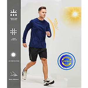 Mens Long Sleeve Shirts UPF 50+ UV Sun Protection Quick Dry Outdoor Shirt for Fishing Running Hikin(navy blue small)