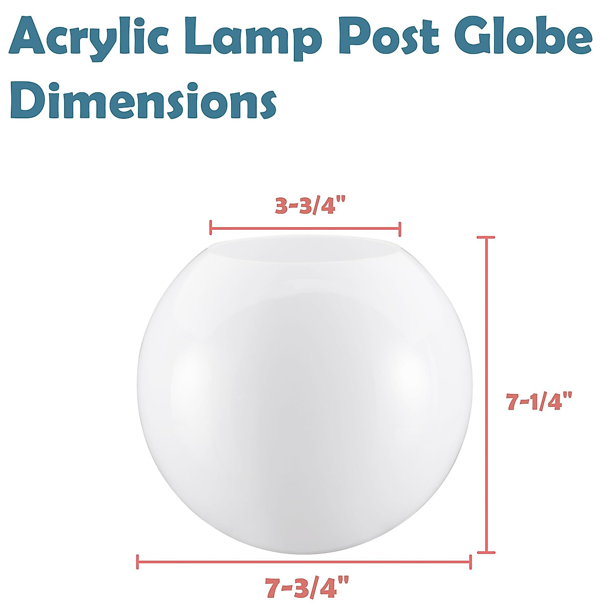 Aspen Creative 28002-31, 7-3/4" White Acrylic Replacement Lamp Post Globe with 3-3/4" Neckless Opening