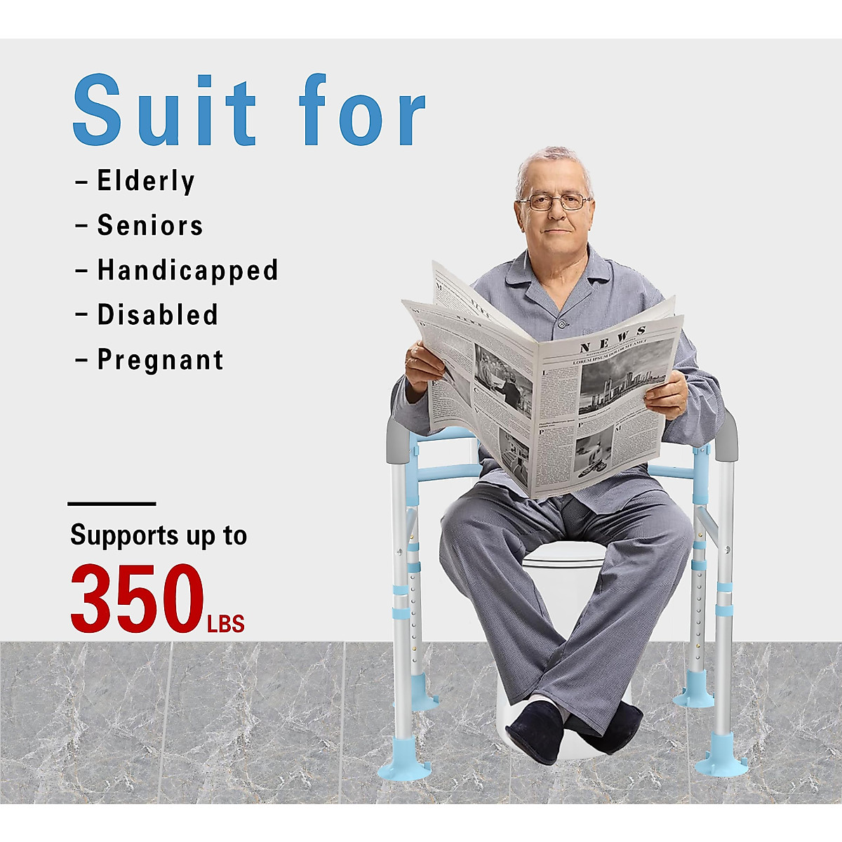 Delog Stand Alone Toilet Safety Rail - Adjustable Width & Height Fit Any Toilet, Medical Toilet Frame for Elderly Handicap Disabled, Folding Handrails